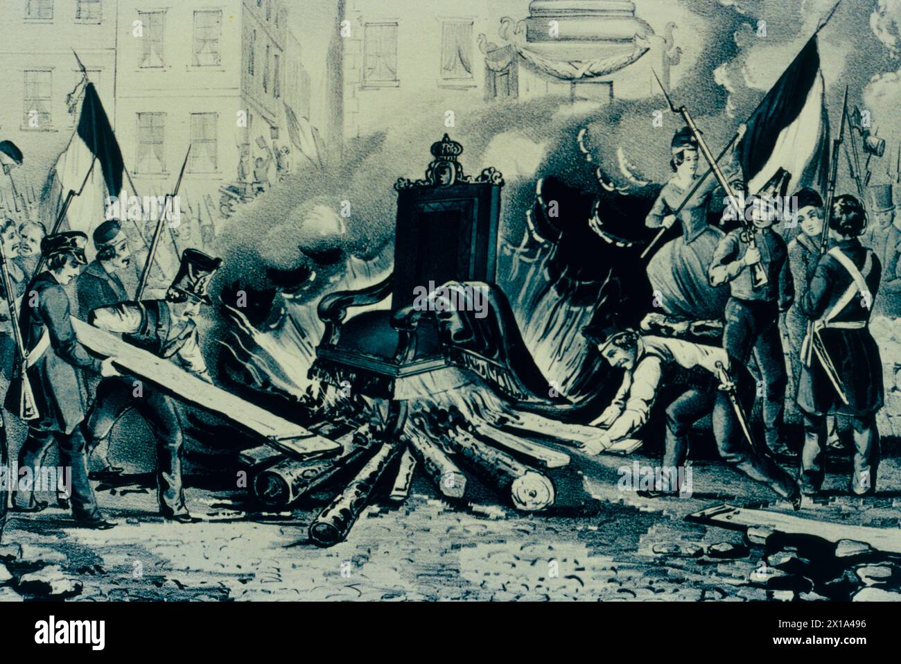 The people of Paris burn the throne in the Tuileries Palace during the ...