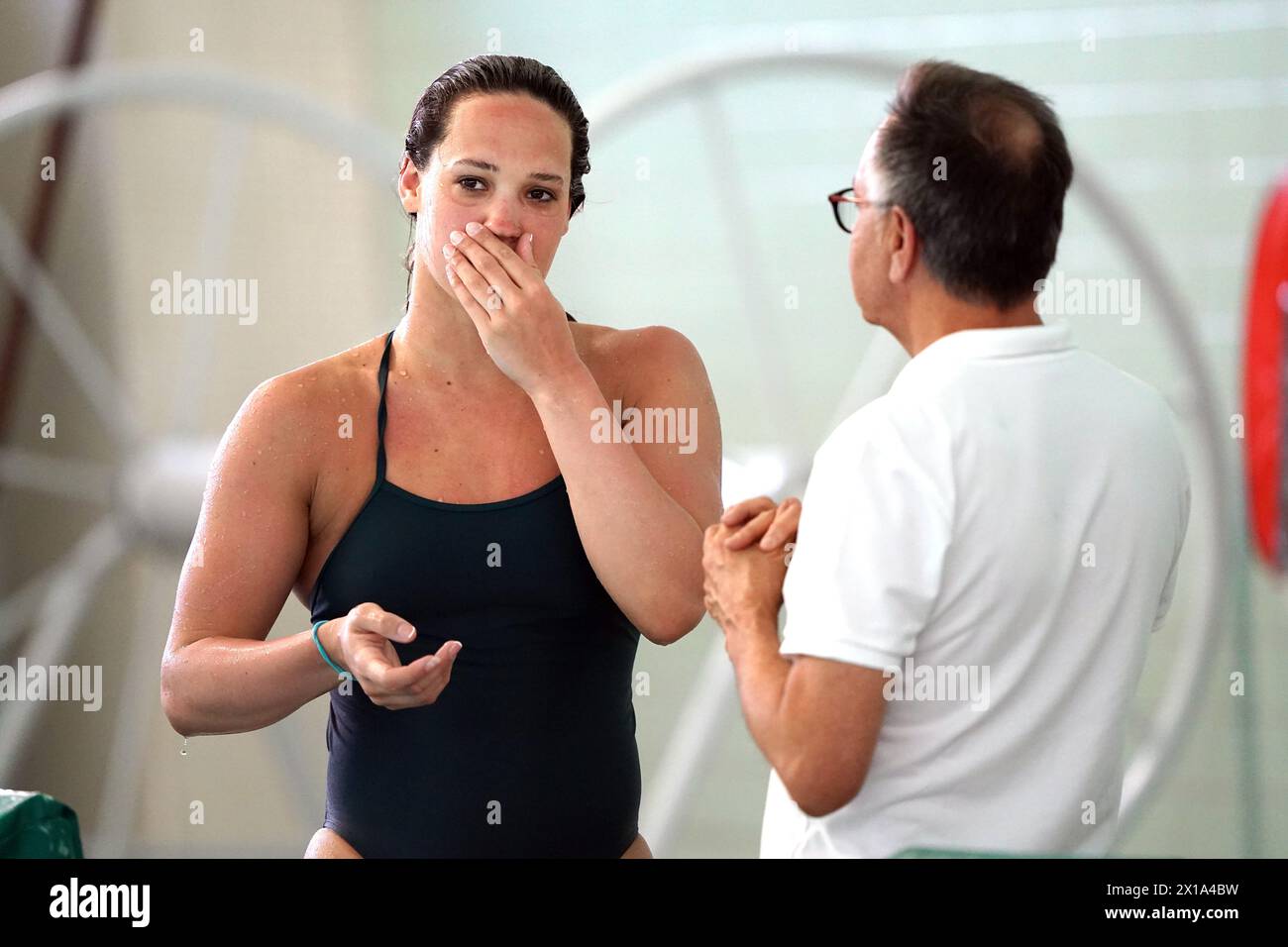 Angharad Evans (left) during the Team GB Paris 2024 swimming team ...