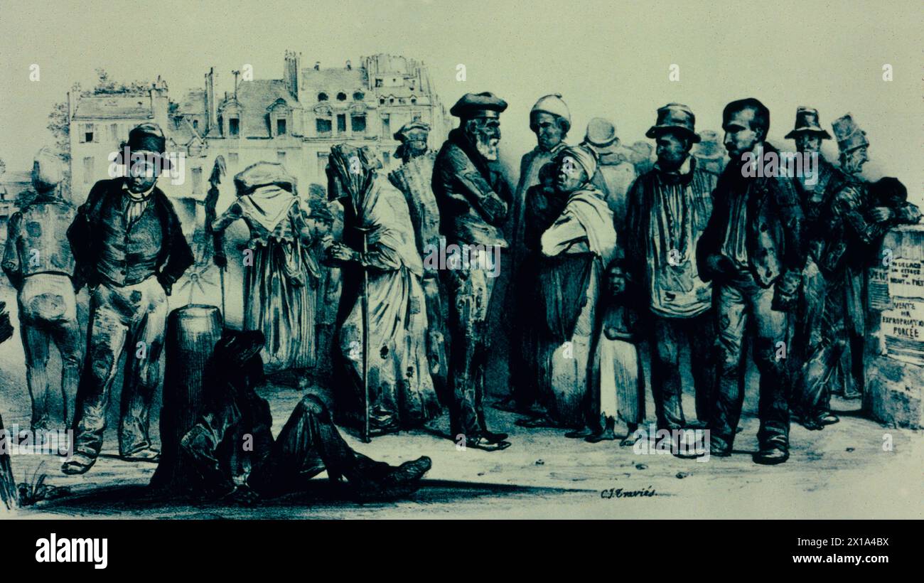 The Parisian poor in 1831, lithograph by CJ Travies from La caricature ...