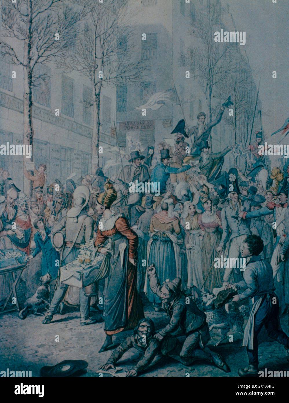 Paris celebrates the fall of Napoleon in 1814, illustration 19th ...