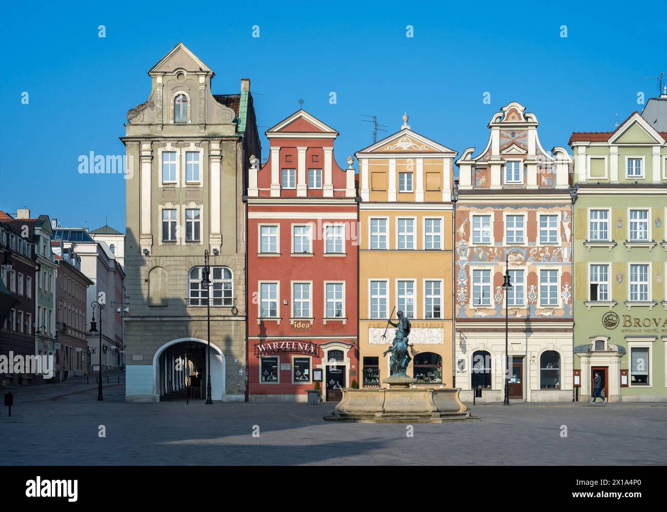 The colorful facades of the historic old town of Poznan are richly ...