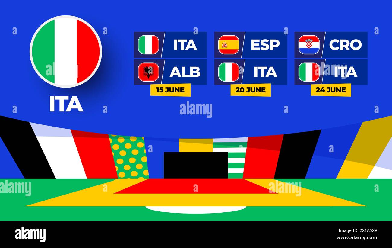 Italy football 2024 match versus set. National team flag 2024 and group ...