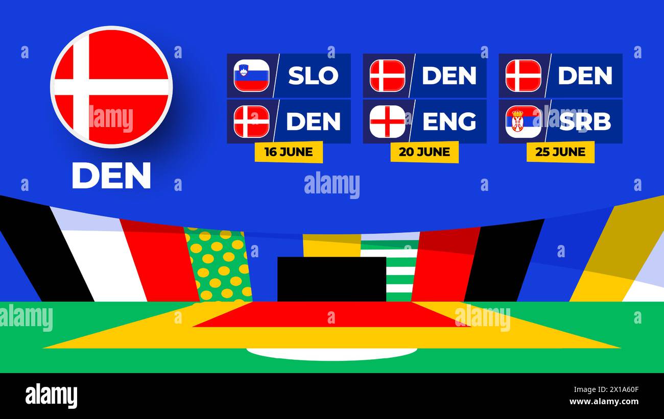 Denmark football 2024 match versus set. National team flag 2024 and ...