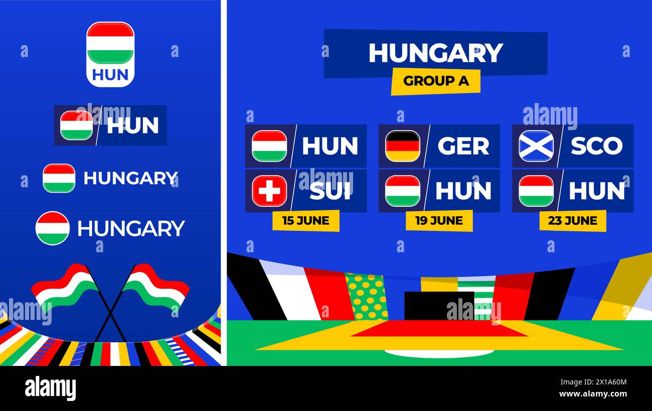 Hungary football 2024 match versus set. National team flag 2024 and group stage championship ...