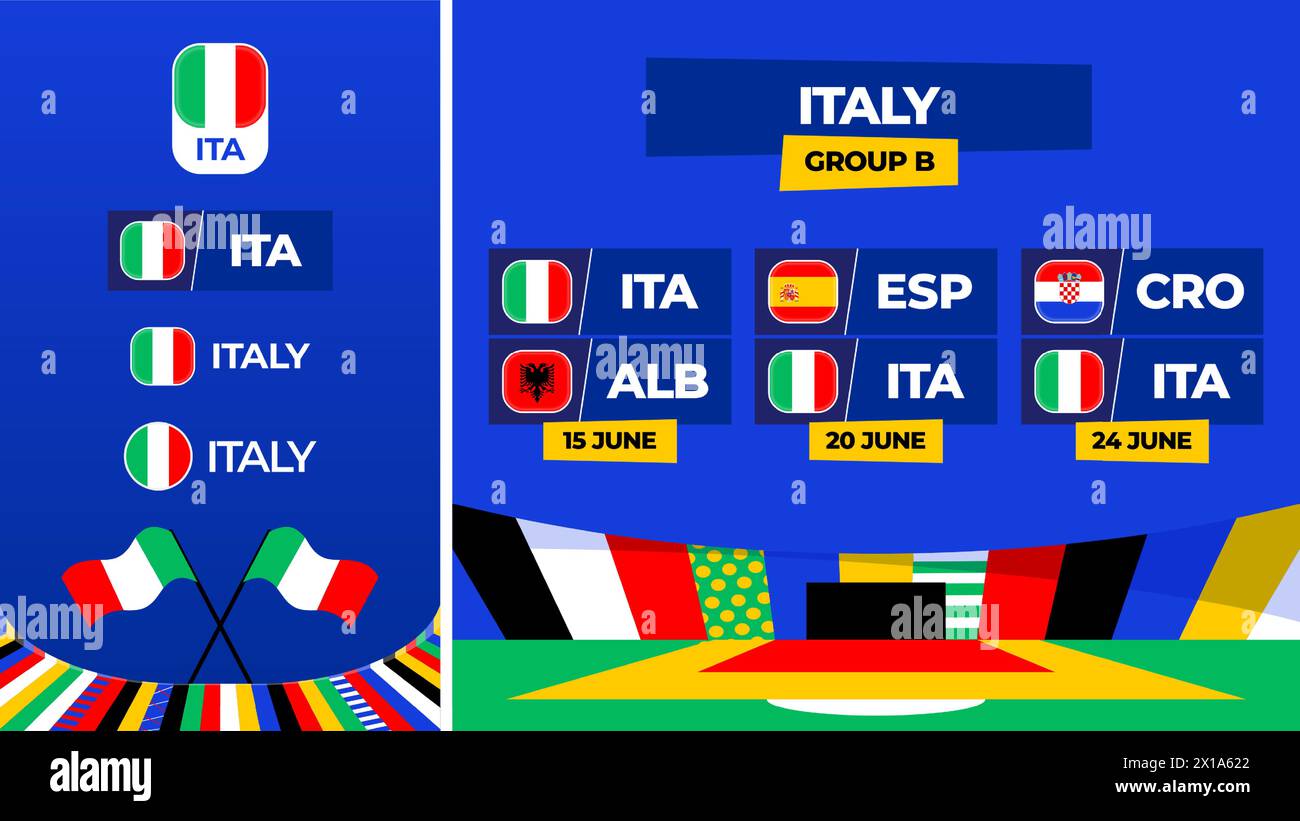 Italy football 2024 match versus set. National team flag 2024 and group ...