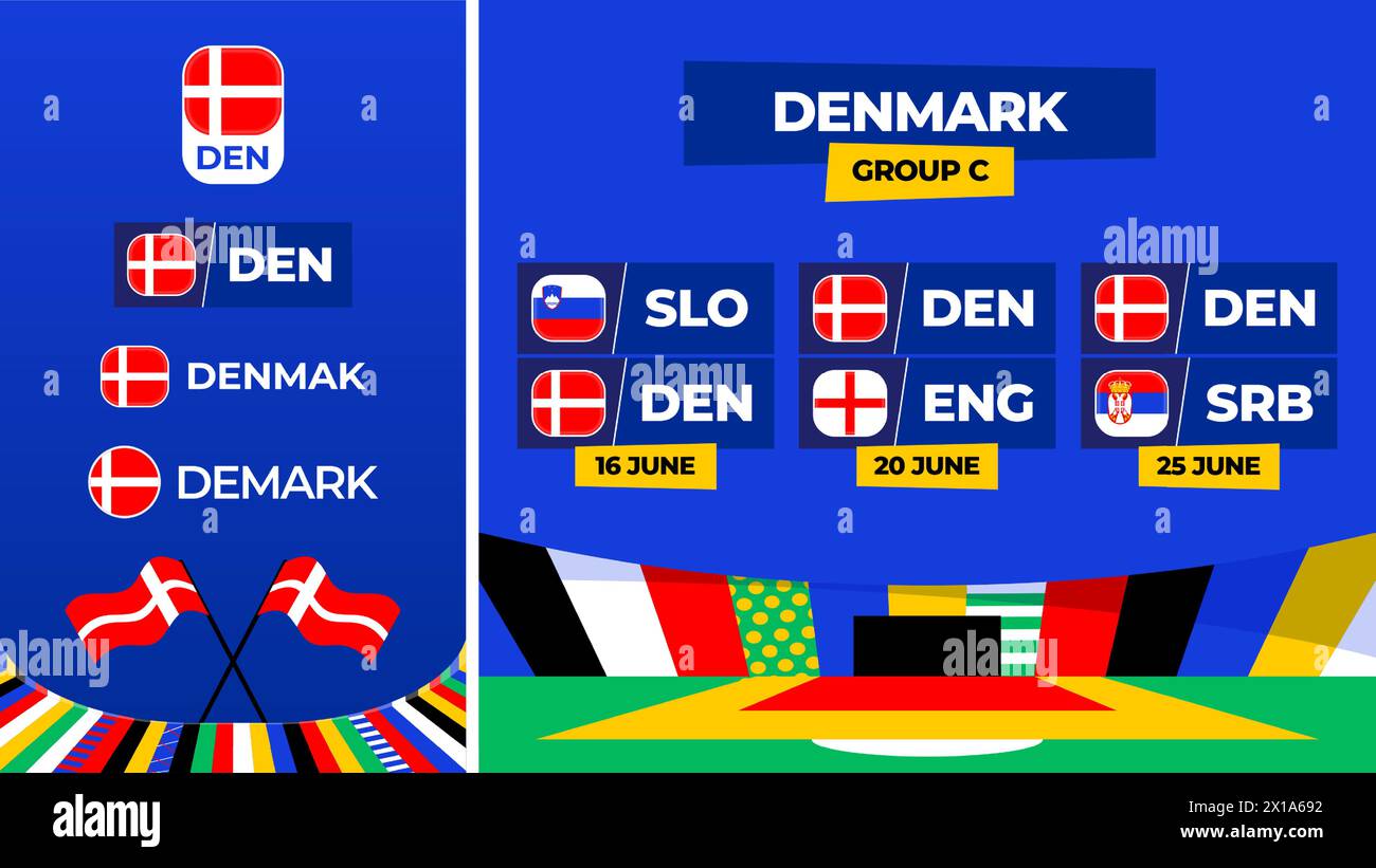 Denmark football 2024 match versus set. National team flag 2024 and ...