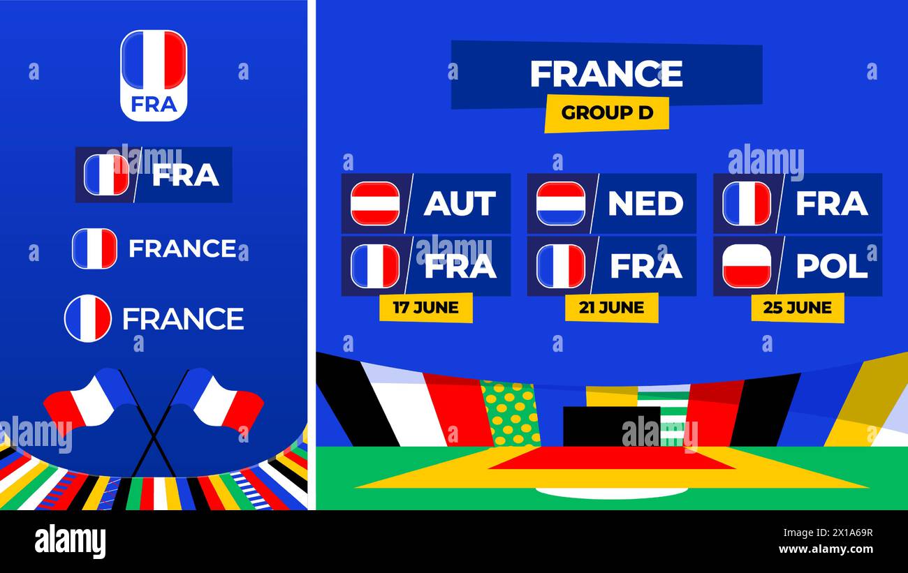 France football 2024 match versus set. National team flag 2024 and ...
