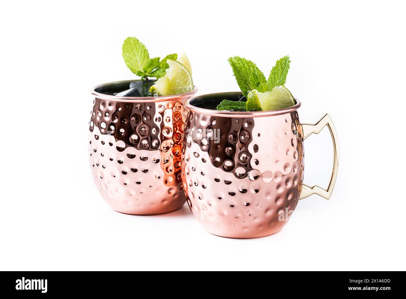 Moscow mule cocktail served with ice and slice of lime isolated on ...