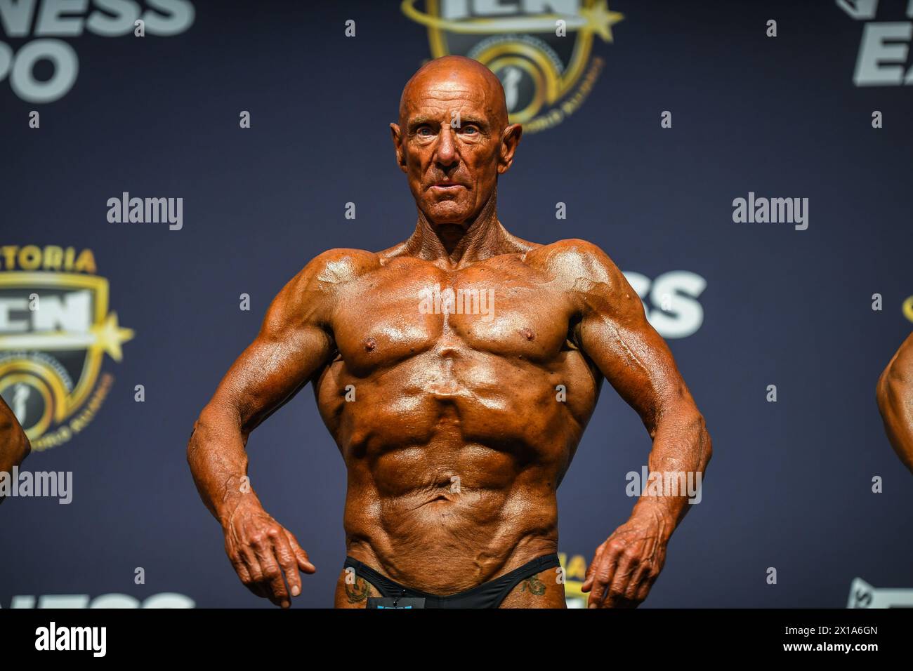 New Zealand 60 plus natural bodybuilder Kim Reid is seen in action on ...