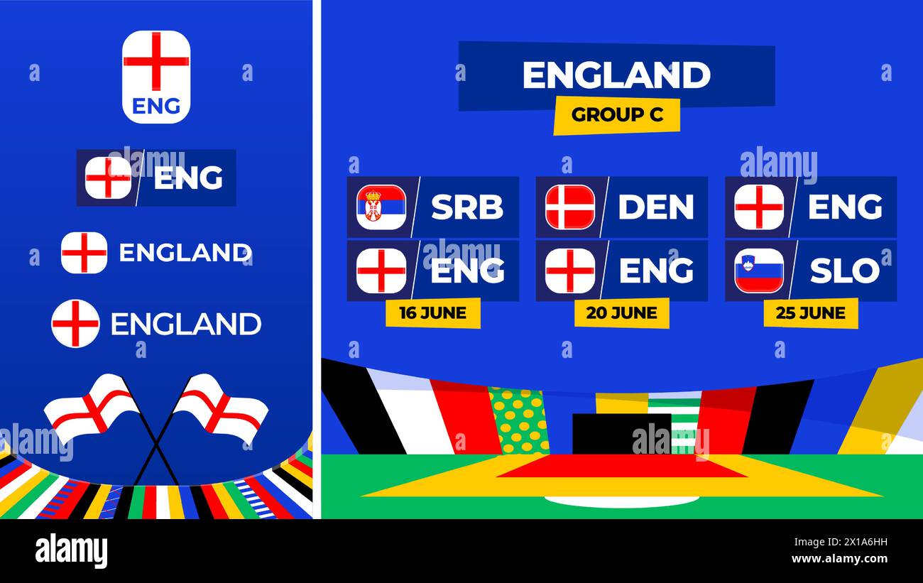 England football 2024 match versus set. National team flag 2024 and ...
