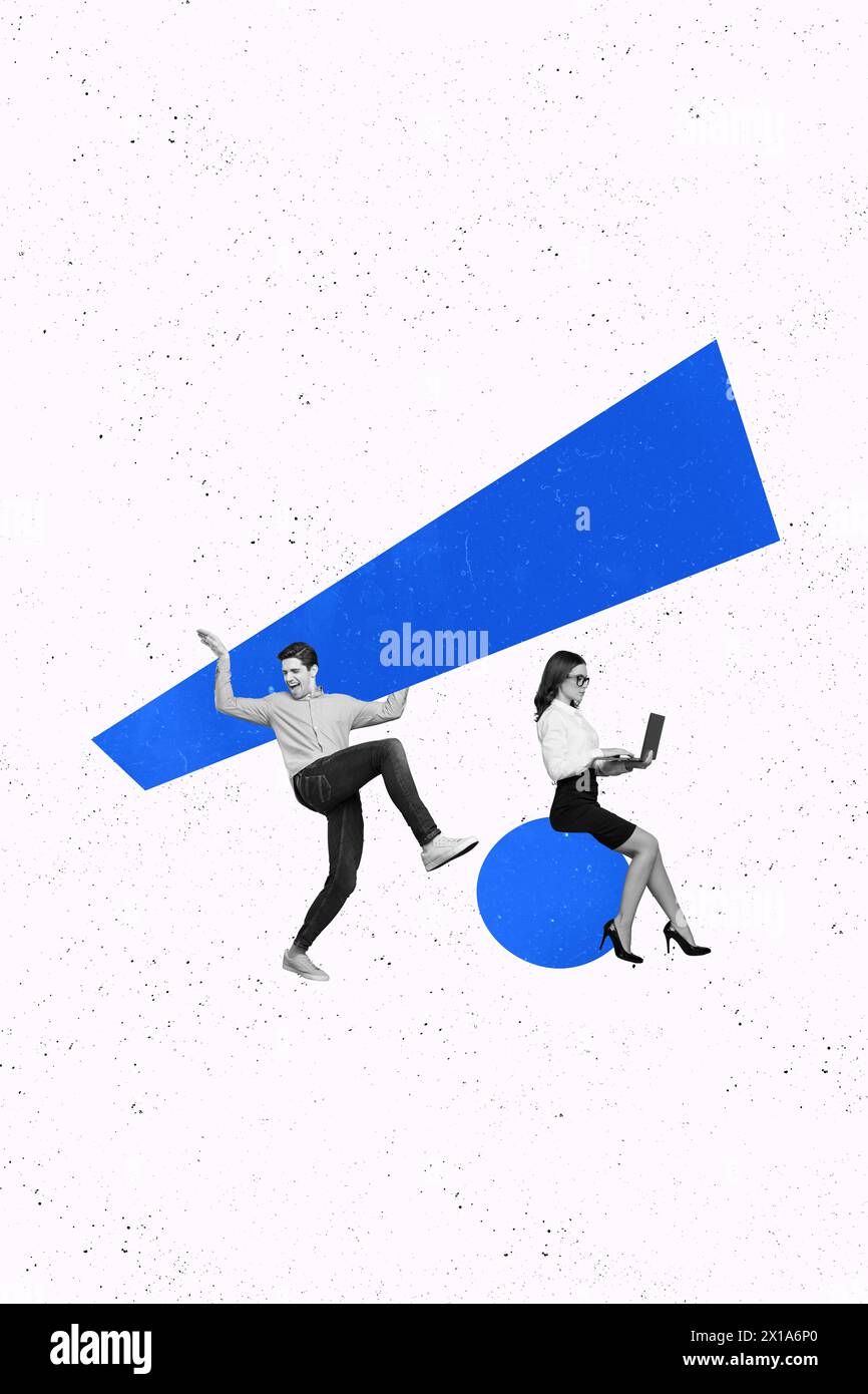 Vertical creative photo collage two colleagues businesswoman hard ...