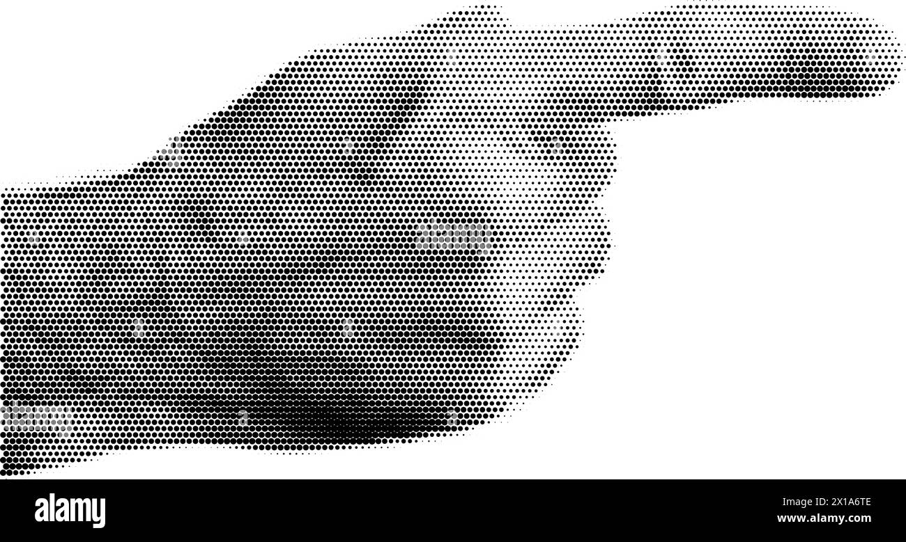 Halftone dotted male hand finger point. Vector textured human arm for trendy y2k retro collage ...