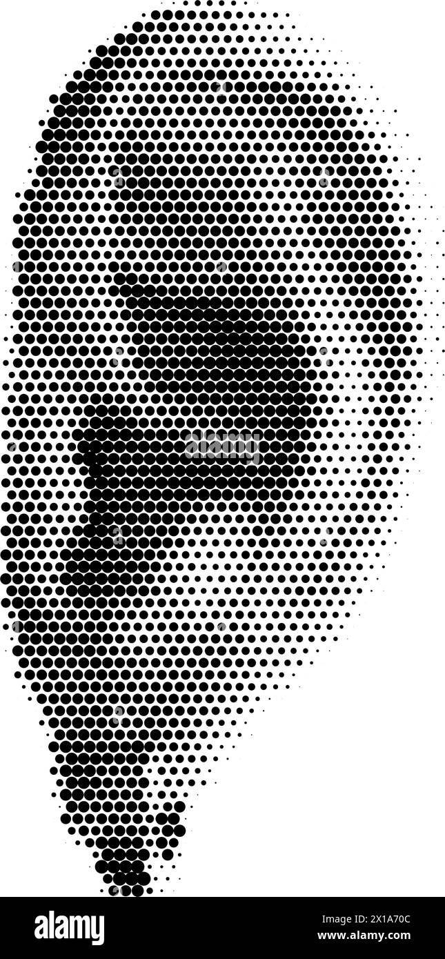 Halftone dotted human ear with earring. Vector textured ear for y2k ...