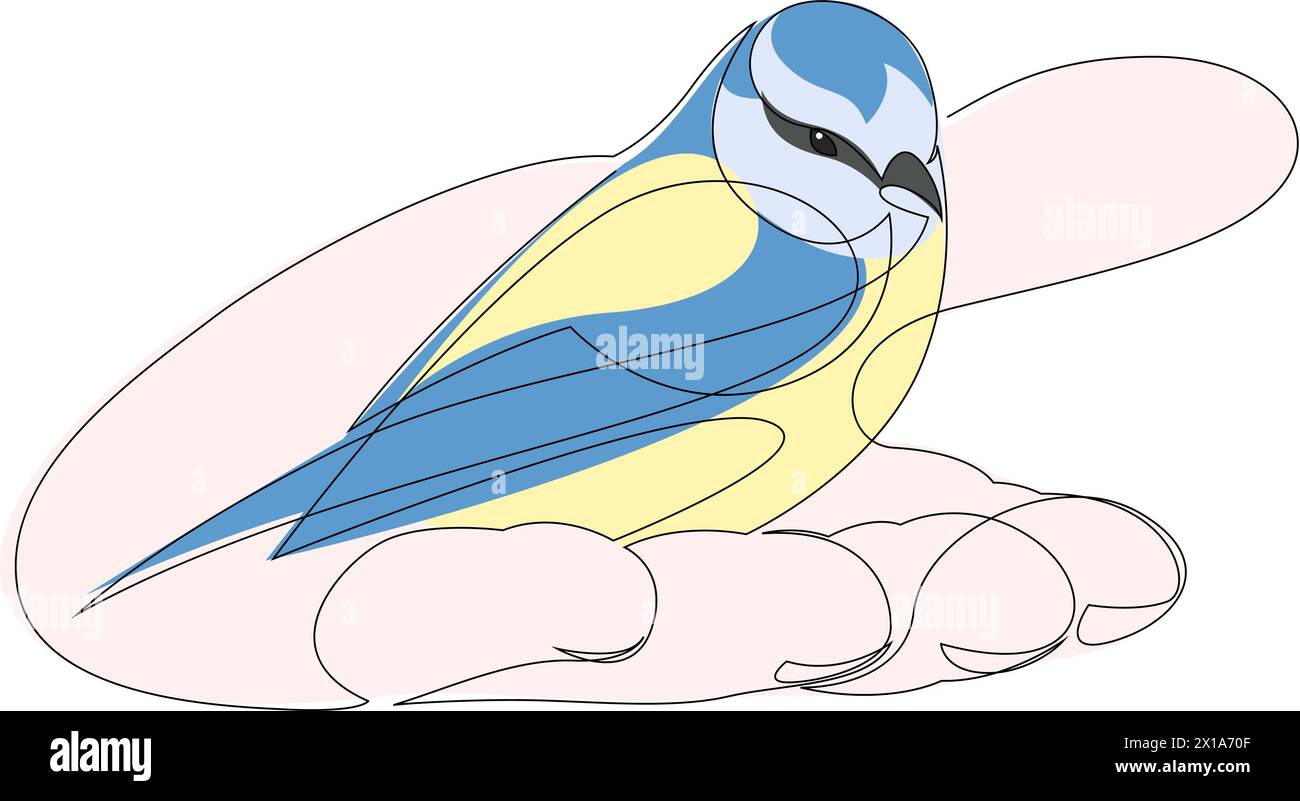 Small bird sitting on a hand. Minimal line style concept of ...