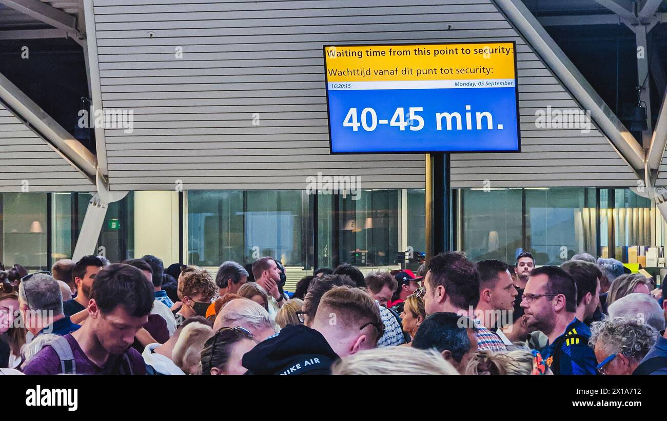Schiphol Airport, Netherlands. 05/09/2022 - Crowds form extremely long ...