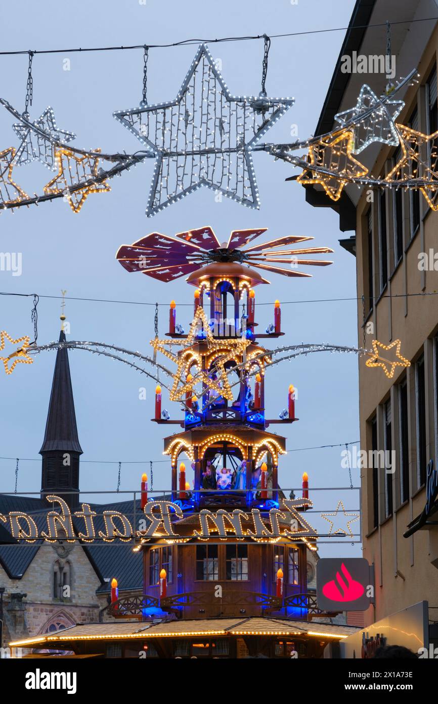 Lighted Christmas pyramid at the Christmas market Stock Photo - Alamy