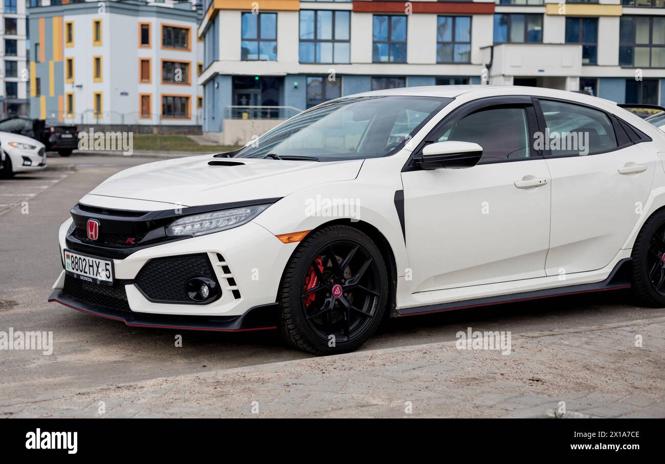Minsk, Belarus, April 16, 2024 - Fast car Honda Civic Type R front view ...
