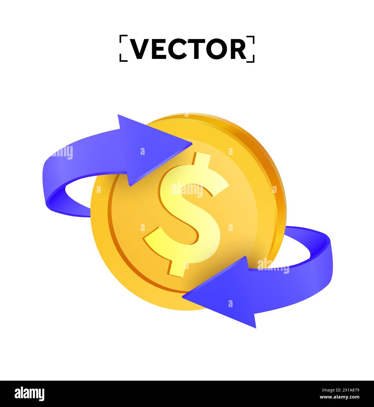 3d cashback icon with golden coin, dollar sign and arrows, isolated on ...