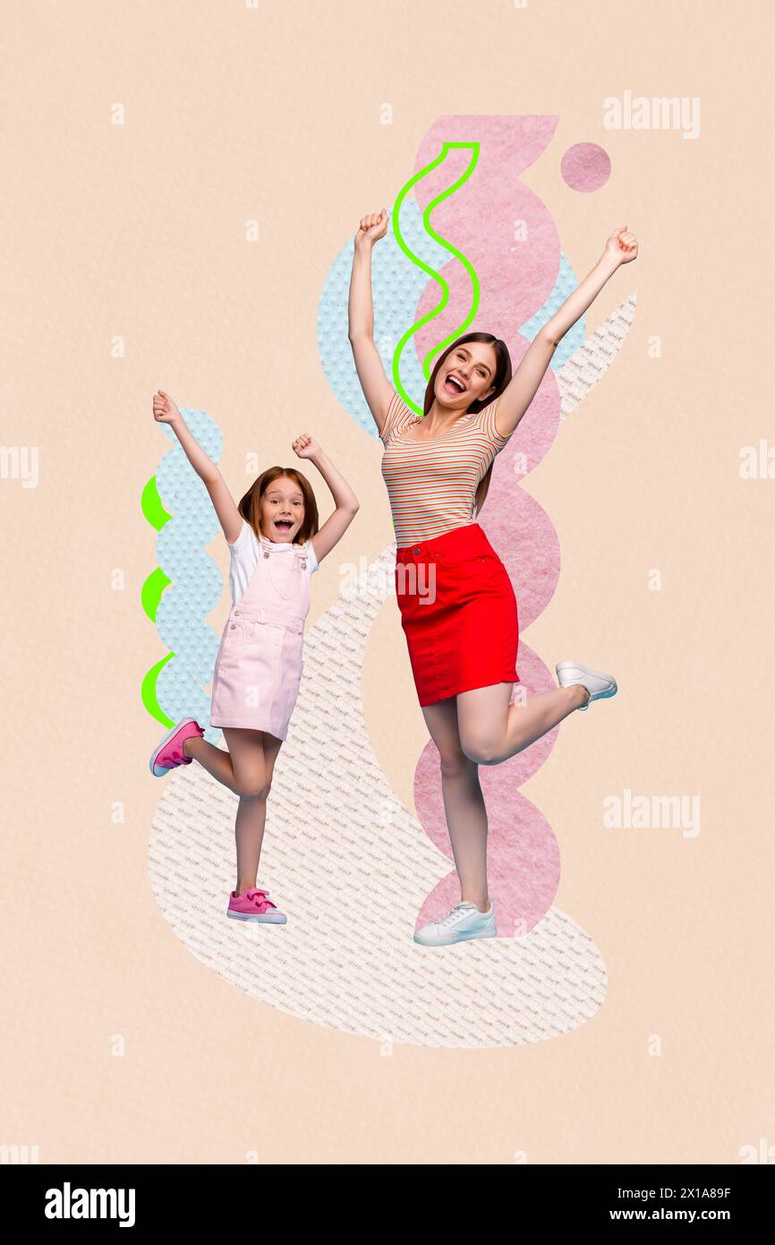 Vertical creative collage image of funny family mom daughter champions ...