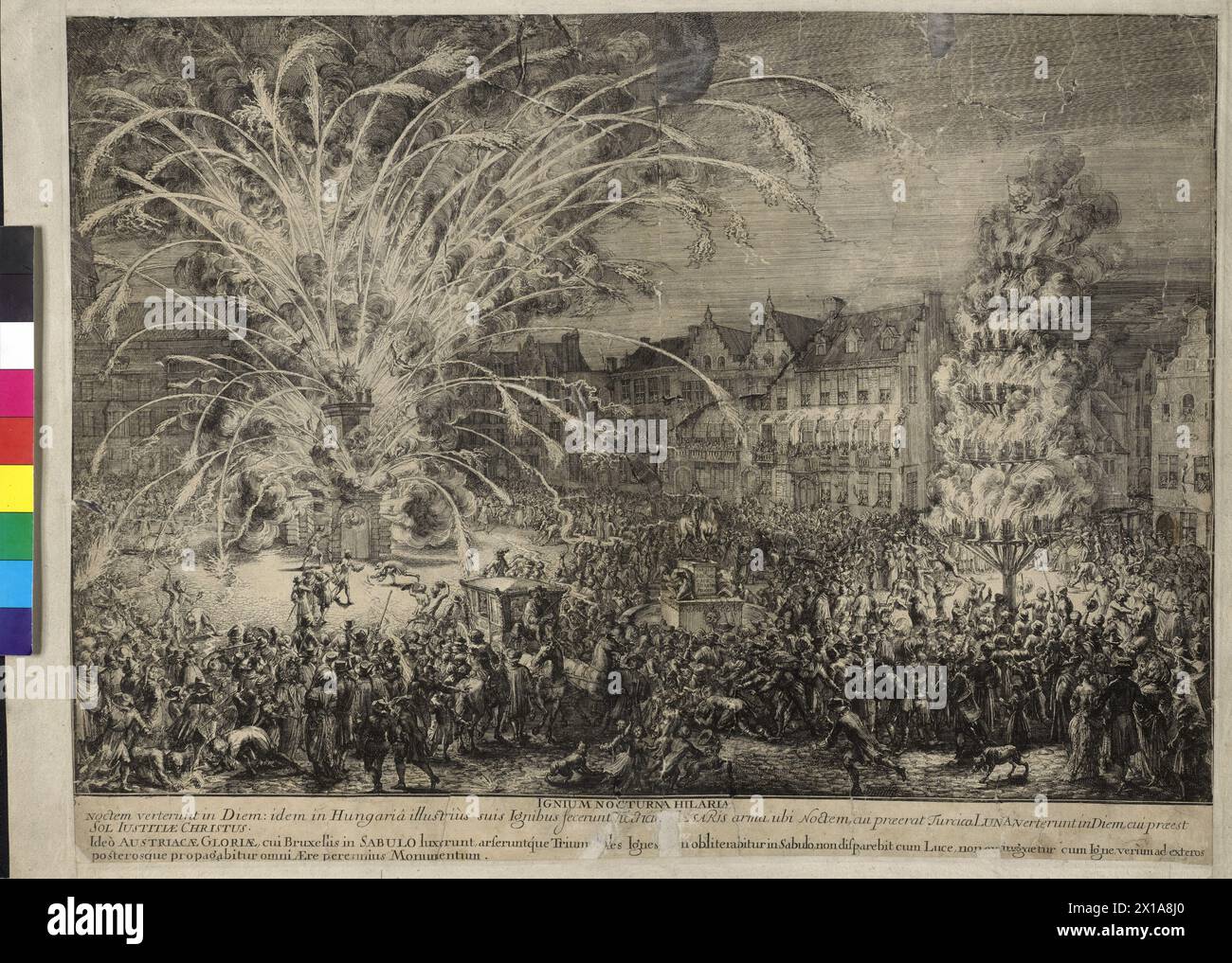 Nightly fireworks on the Rue of the Sablons in Bruxelles 1686, in the ...