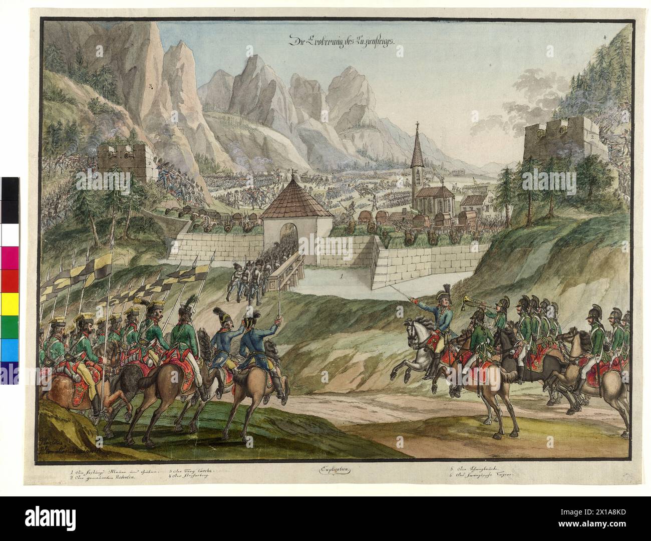 The conquest of the Luziensteig by austrian troops 1799, scene from the ...