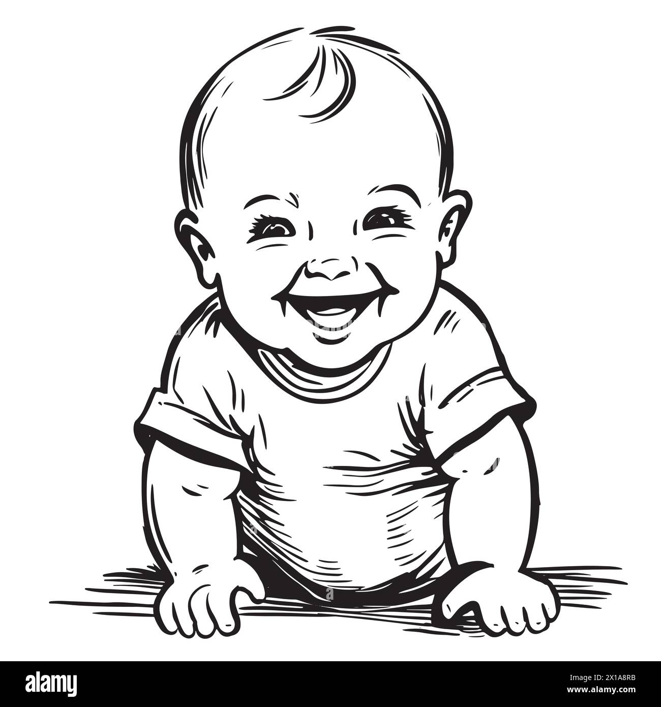 Cute little smiling baby. Hand drawn cartoon doodle vector illustration ...