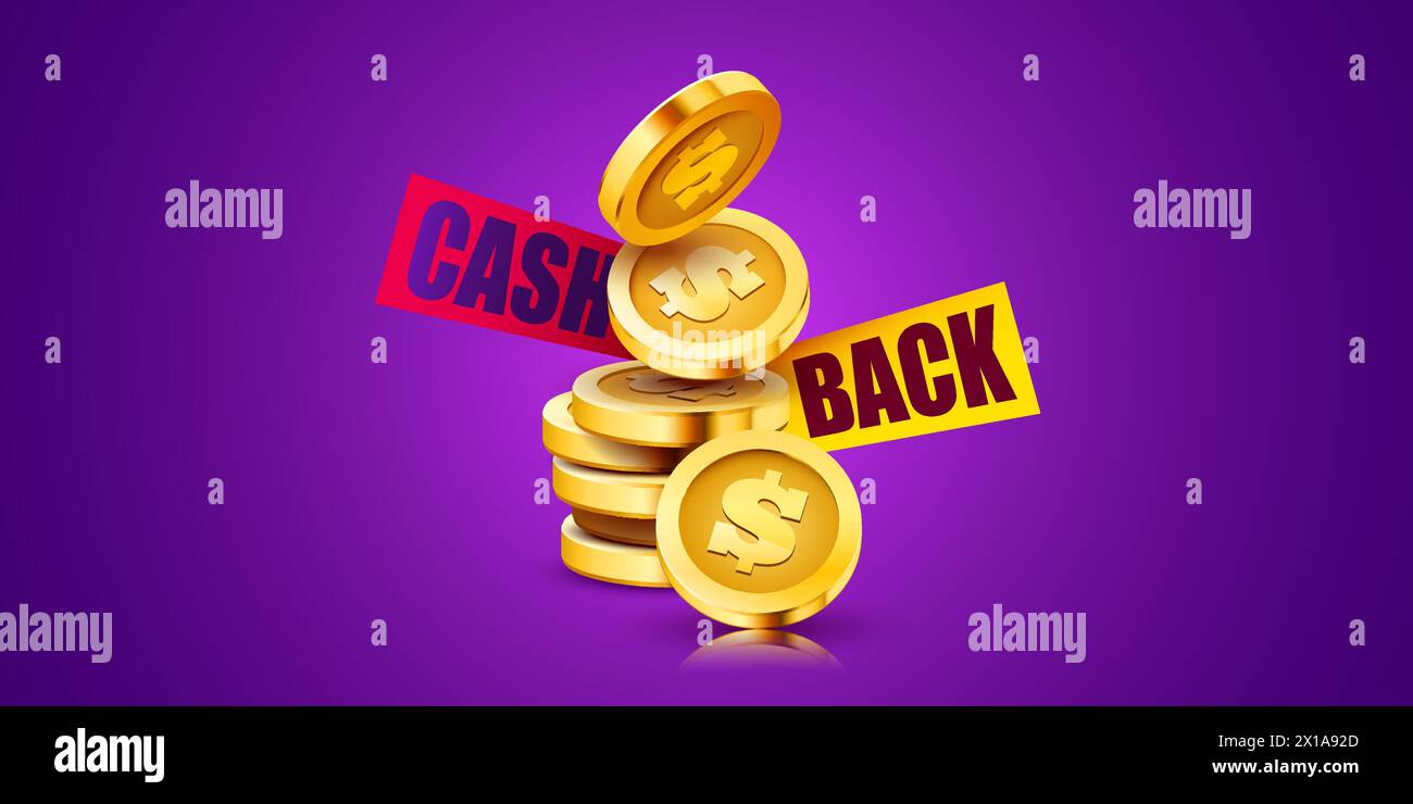 Cash back sign with pile of coins. Money back. Vector illustration ...
