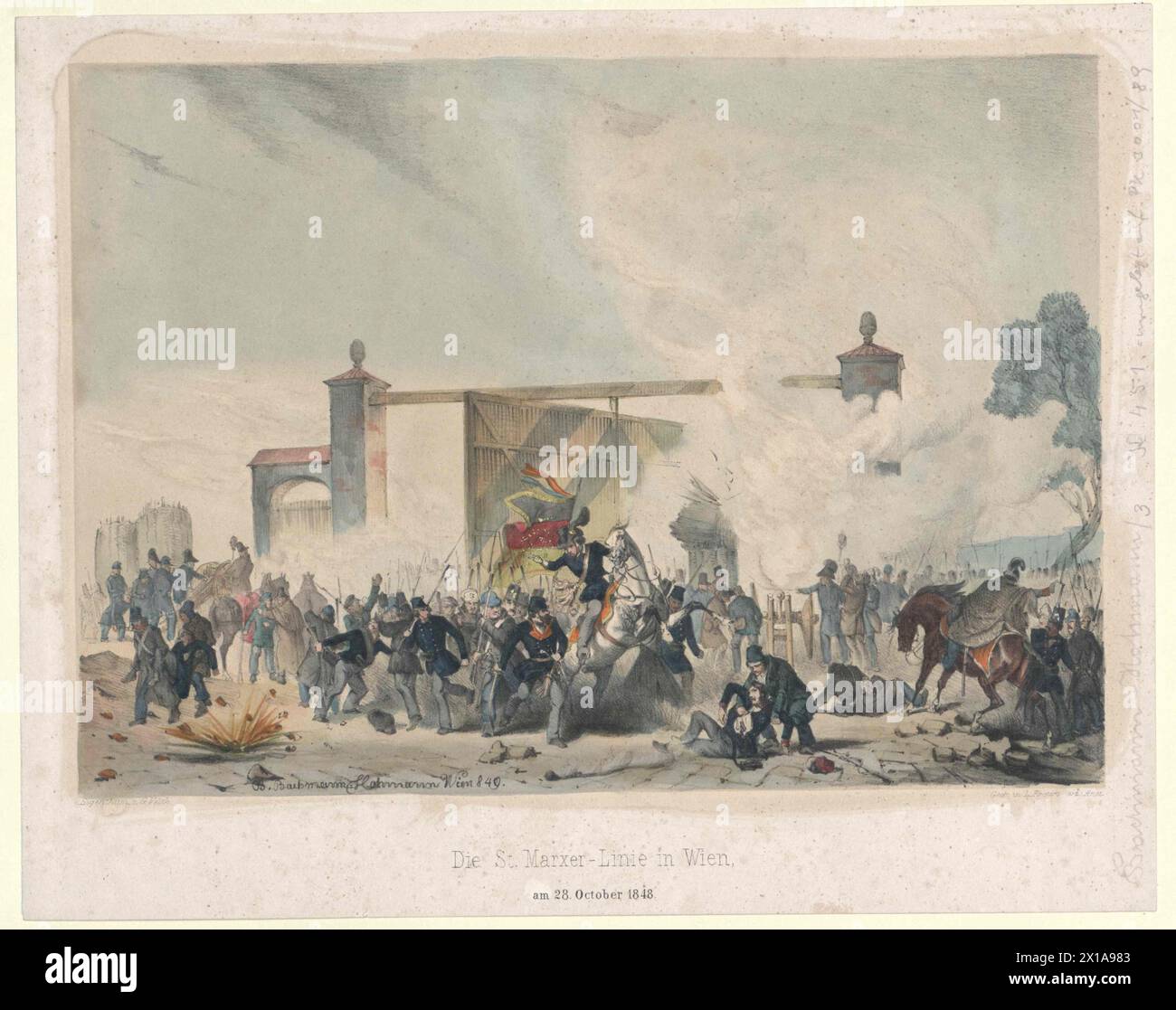 The St. Marxer-line in Vienna, at 28. October 1848, fighting scene at ...