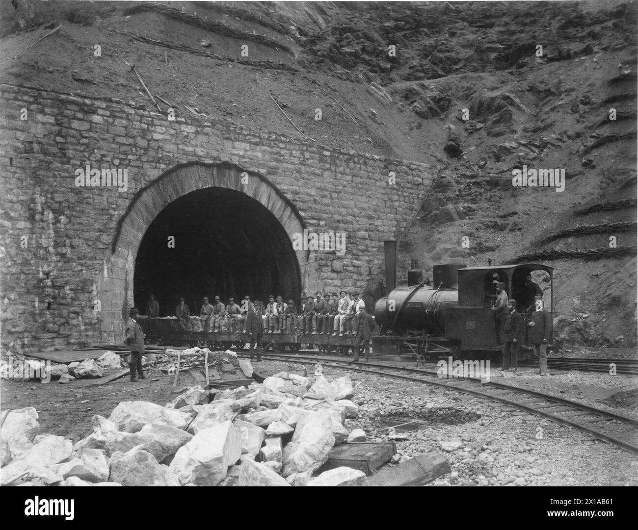 Arlberg tunnel, worker of the building enterprise brothers Lapp on a ...