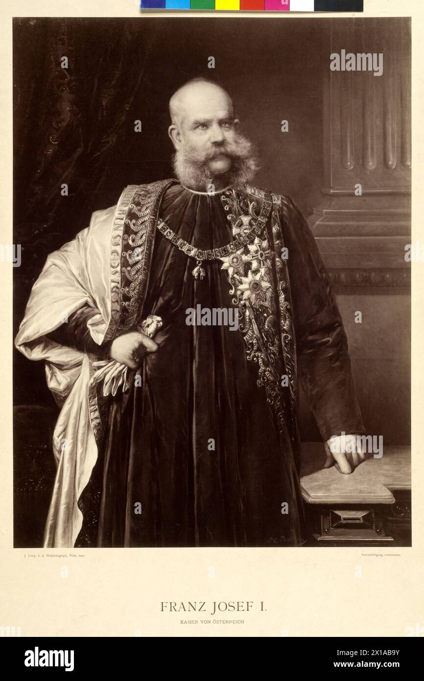 Franz Joseph I, Emperor of Austria, picture in the regalia of the Order ...