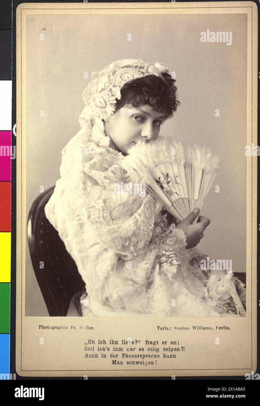 Young girls with fan, poem under the picture, 1885 - 18850101 PD0257 ...