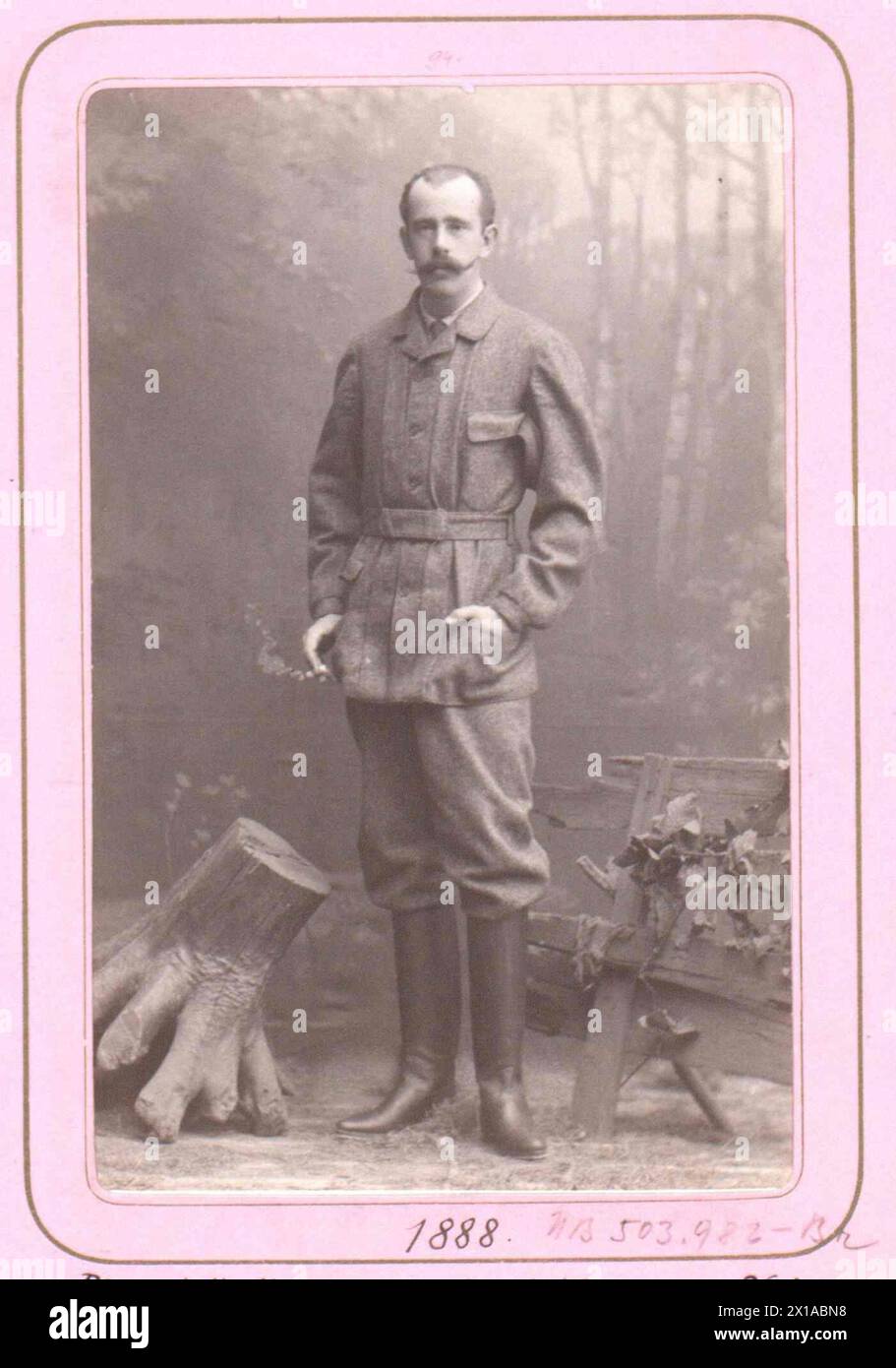 Rudolf, crown prince of Austria, Rudolf in hunting clothes. studio shot ...
