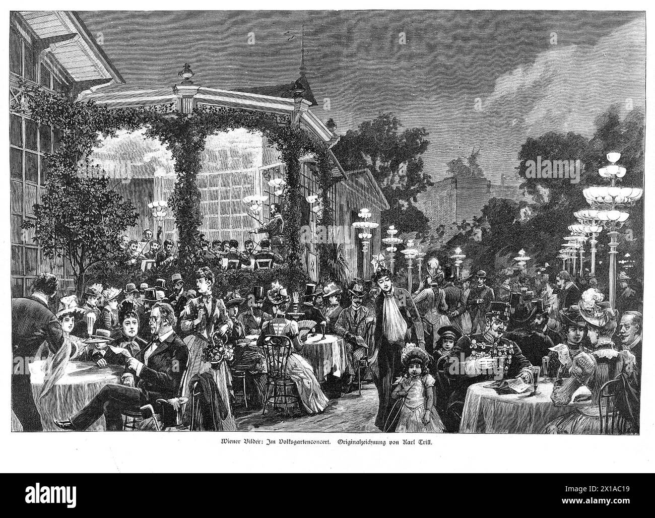 Vienna 1, Volksgarten, peoples" garden concert. Z. drawing by Charles ...