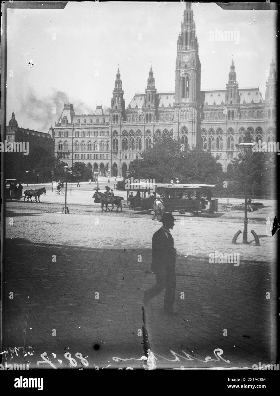 Vienna 1, city hall, horse-driven tramway on the Ringstrasse, 1890 ...