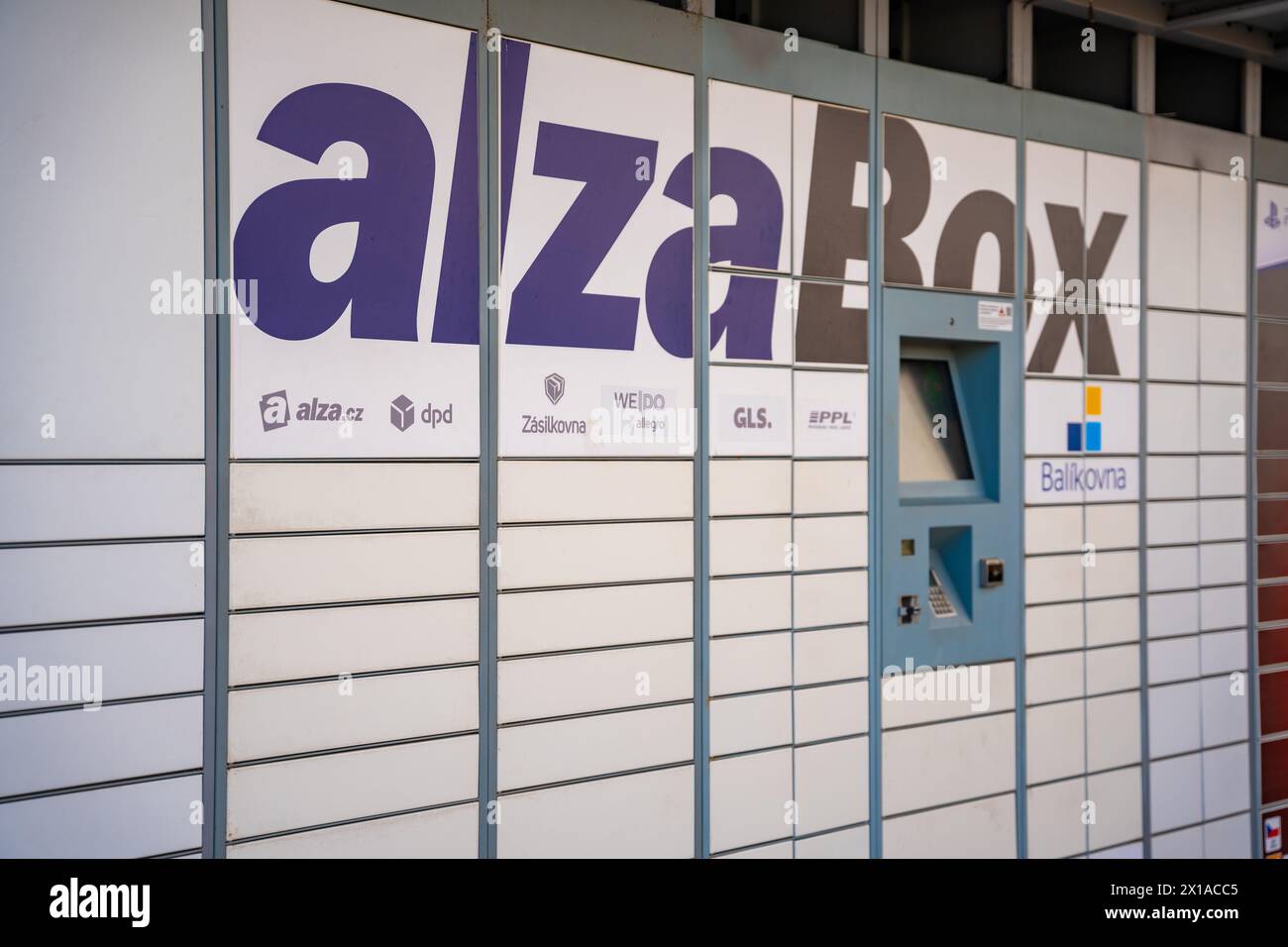 Prague,Czech republic - April 12, 2024: Alza Box is boxes for self ...