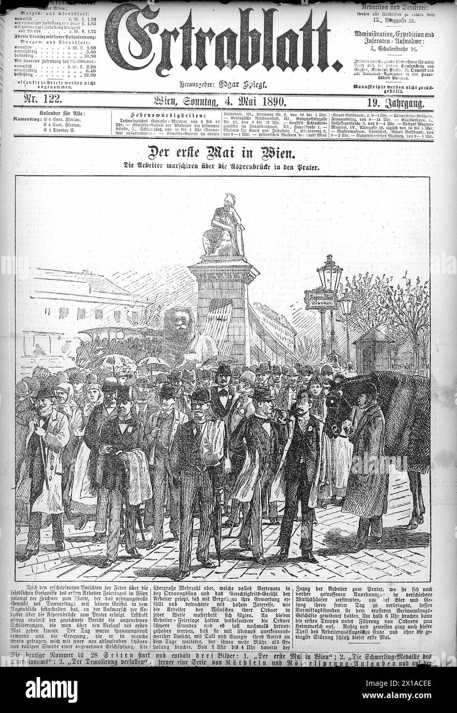 First May 1890, "Die worker march across the Aspernbruecke (Aspern ...