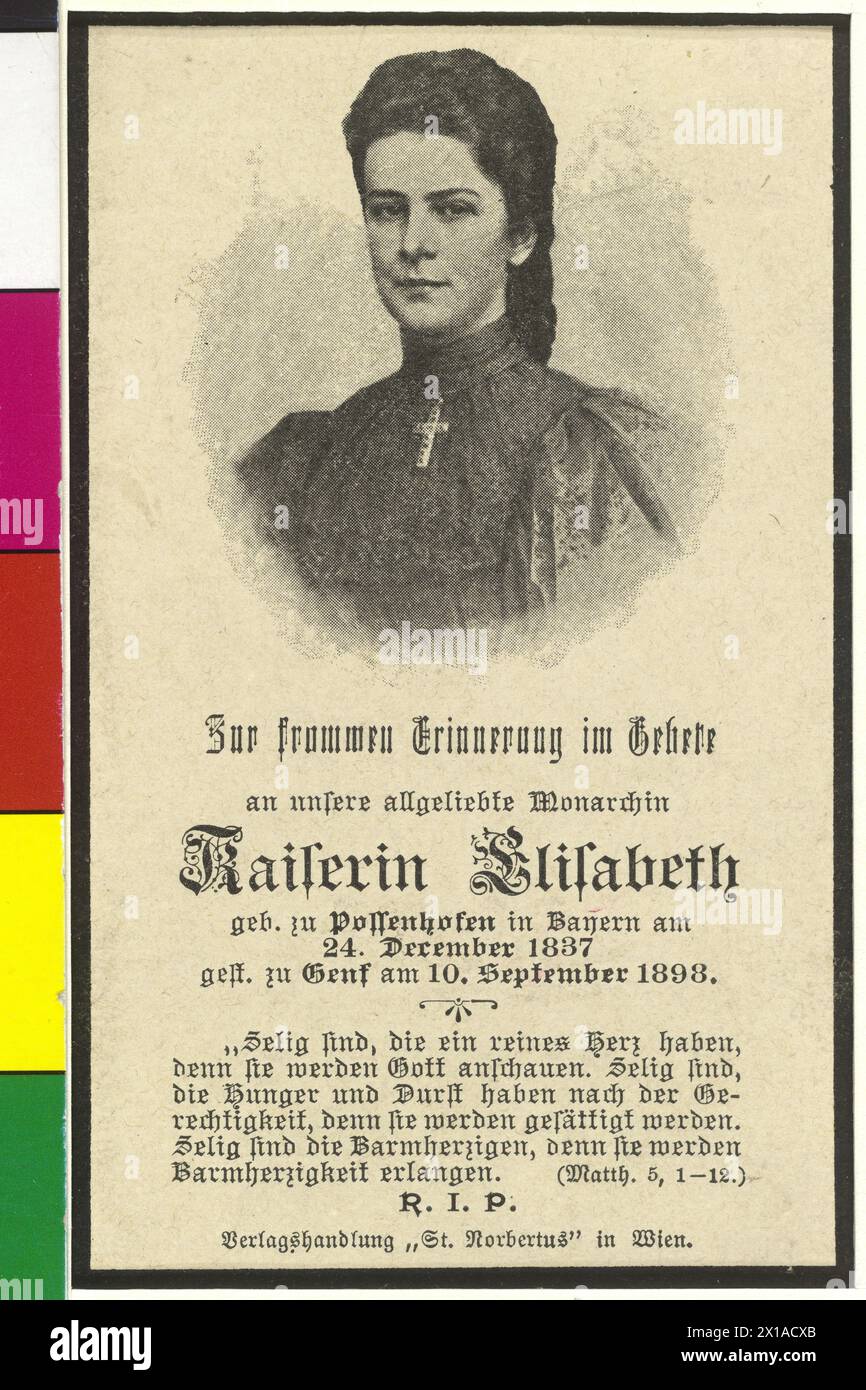 Elisabeth, empress of Austria, In memoriam card with print image of ...