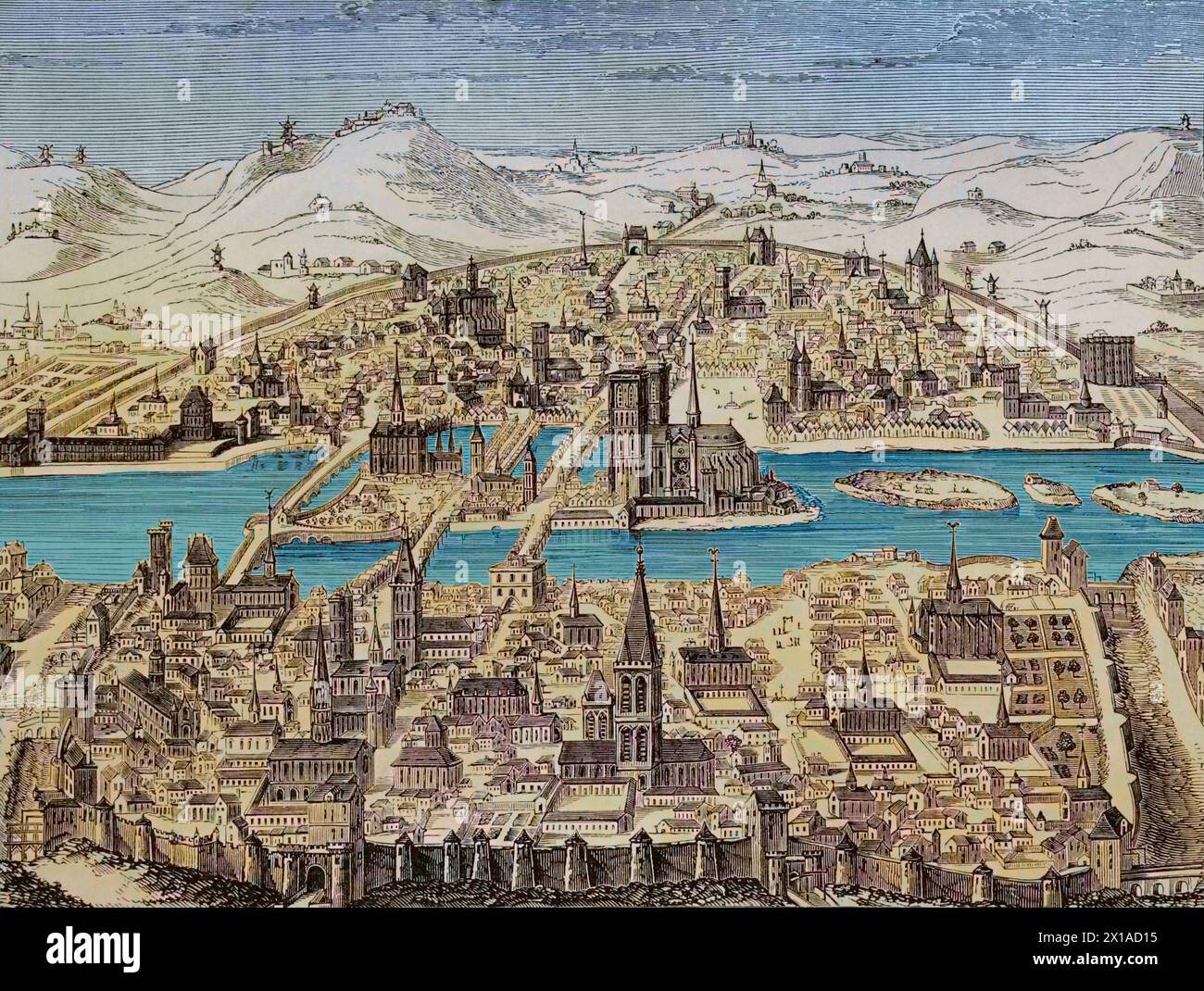 France. Perspective of the city of Paris in 1607. Facsimile pf a ...
