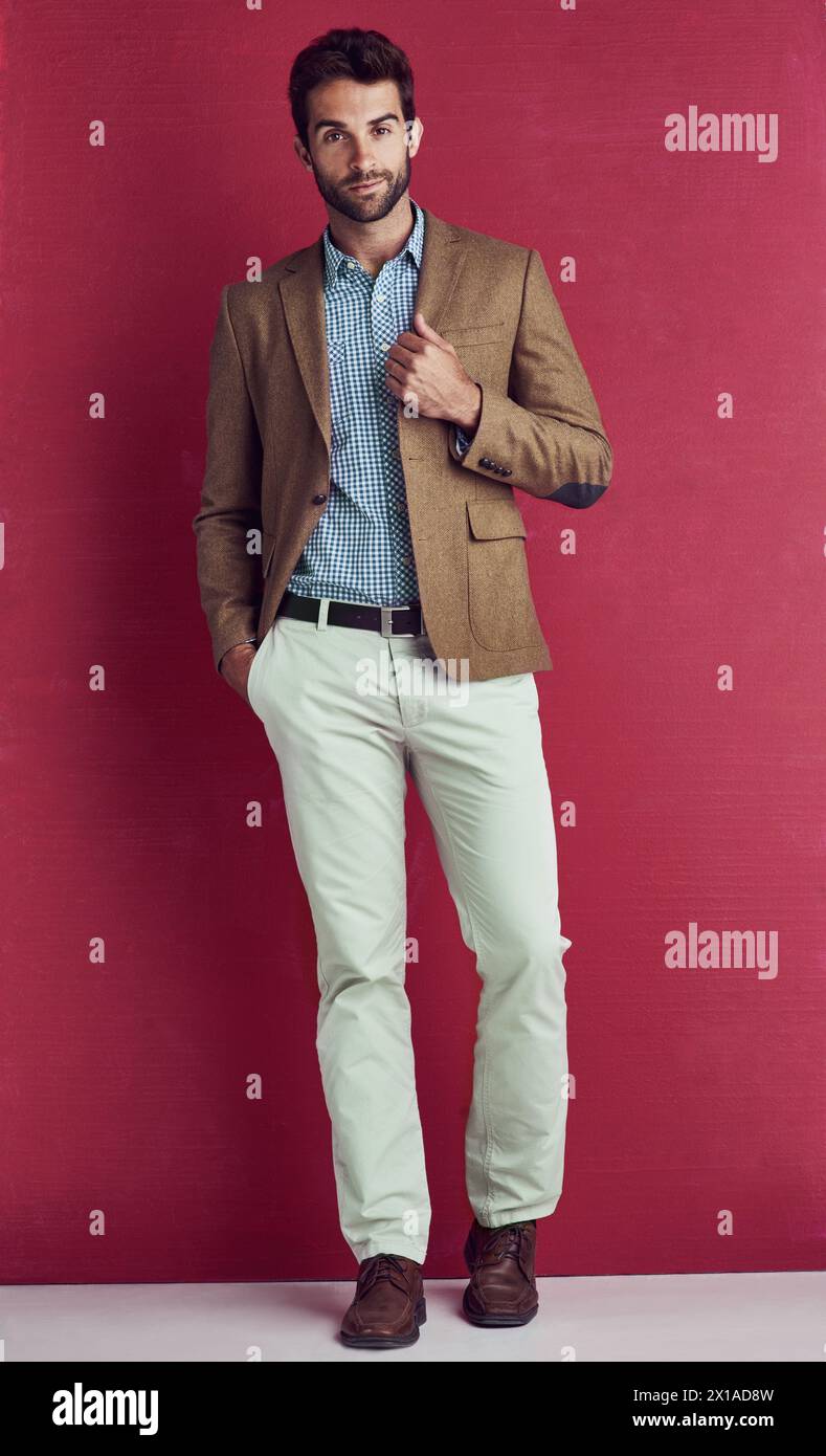 Man, portrait and handsome in studio for fashion, style or self care ...