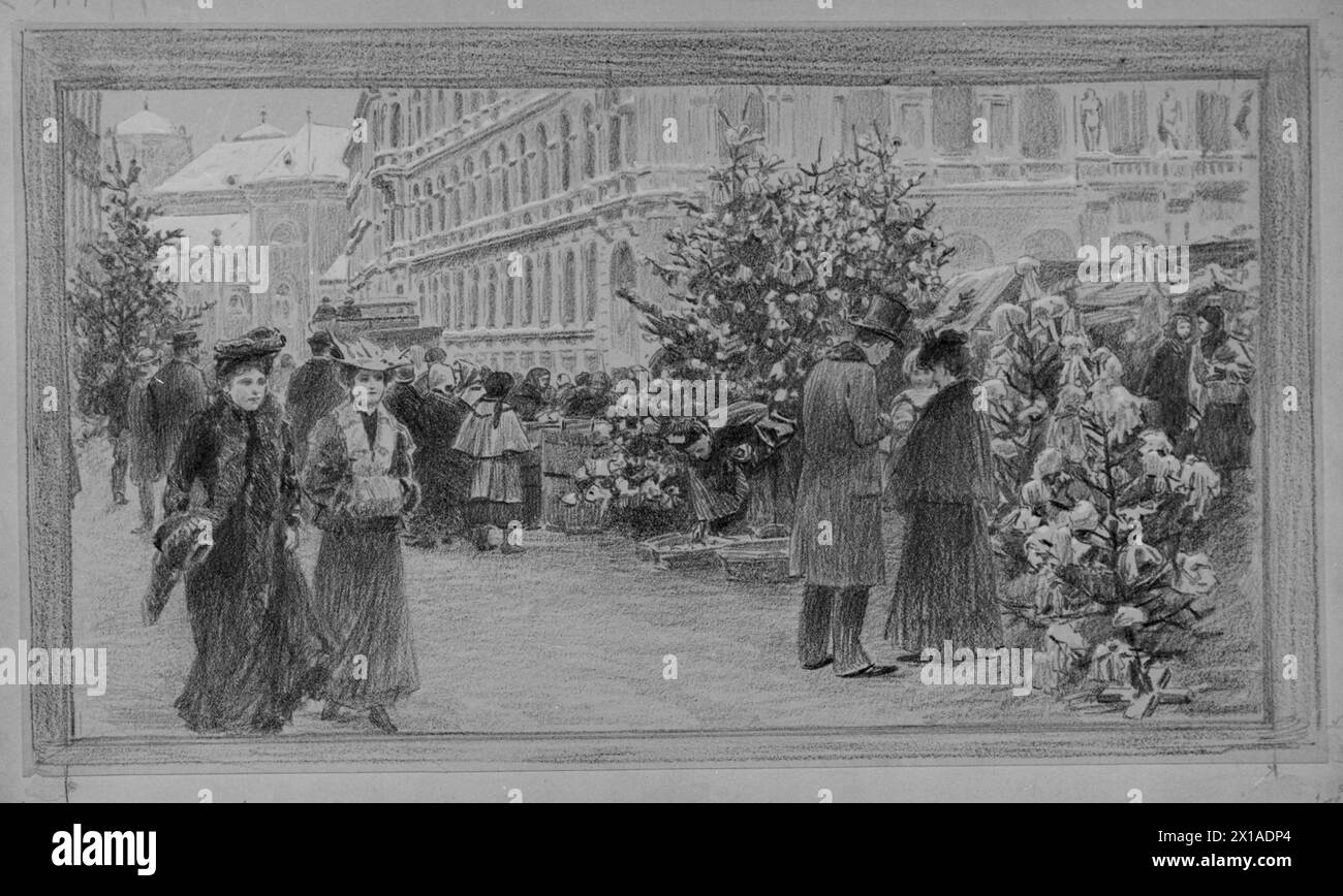 Christmas tree sale, christmas month. street scene at Christmas tree ...