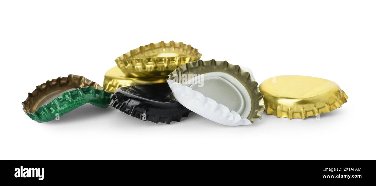 Group of different beer bottle caps isolated on white Stock Photo - Alamy