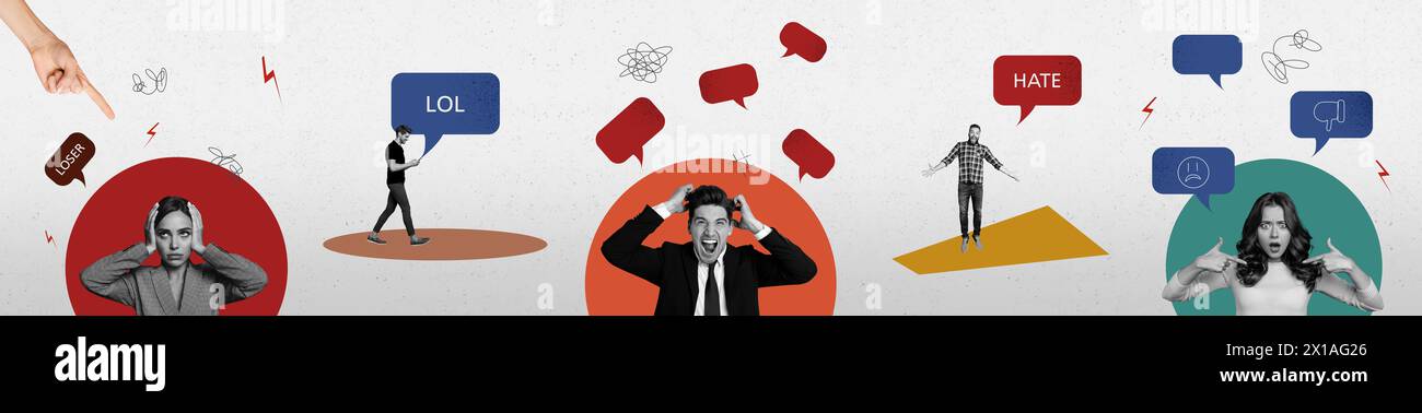 Composite collage panorama image of speech bubble working pressure ...