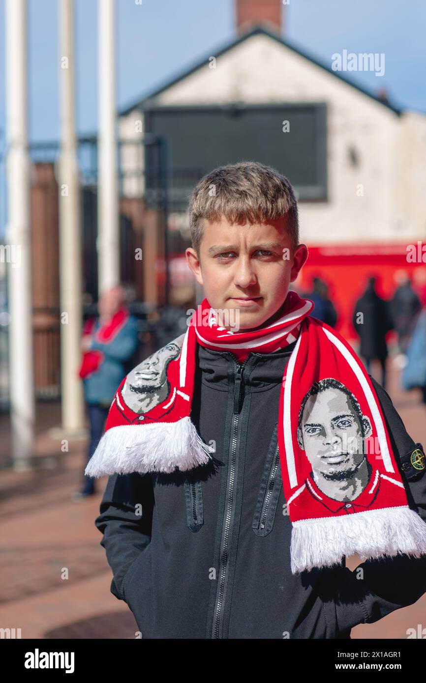 Young boy Liverpool FC fan with scarf Stock Photo - Alamy