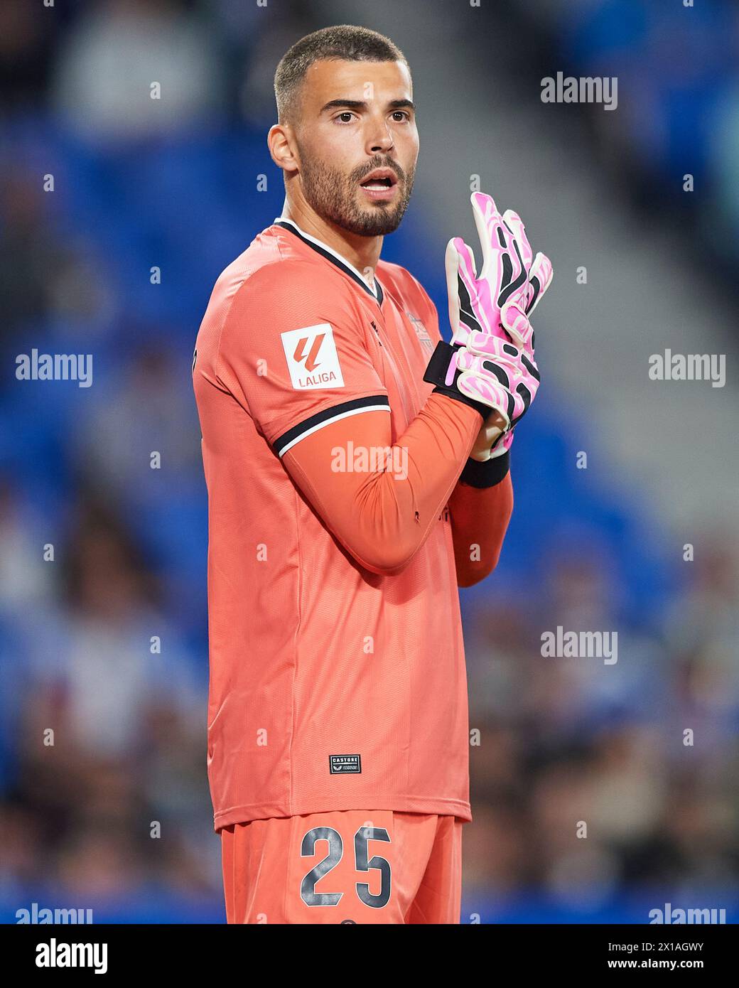 Luis Maximiano of UD Almeria looks on during the LaLiga EA Sports match ...