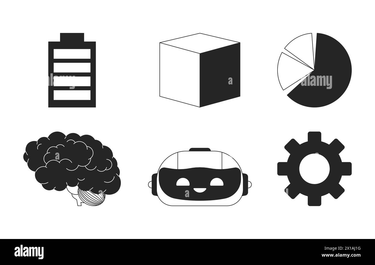 AI technology processing black and white 2D line cartoon objects set Stock Vector Image & Art ...