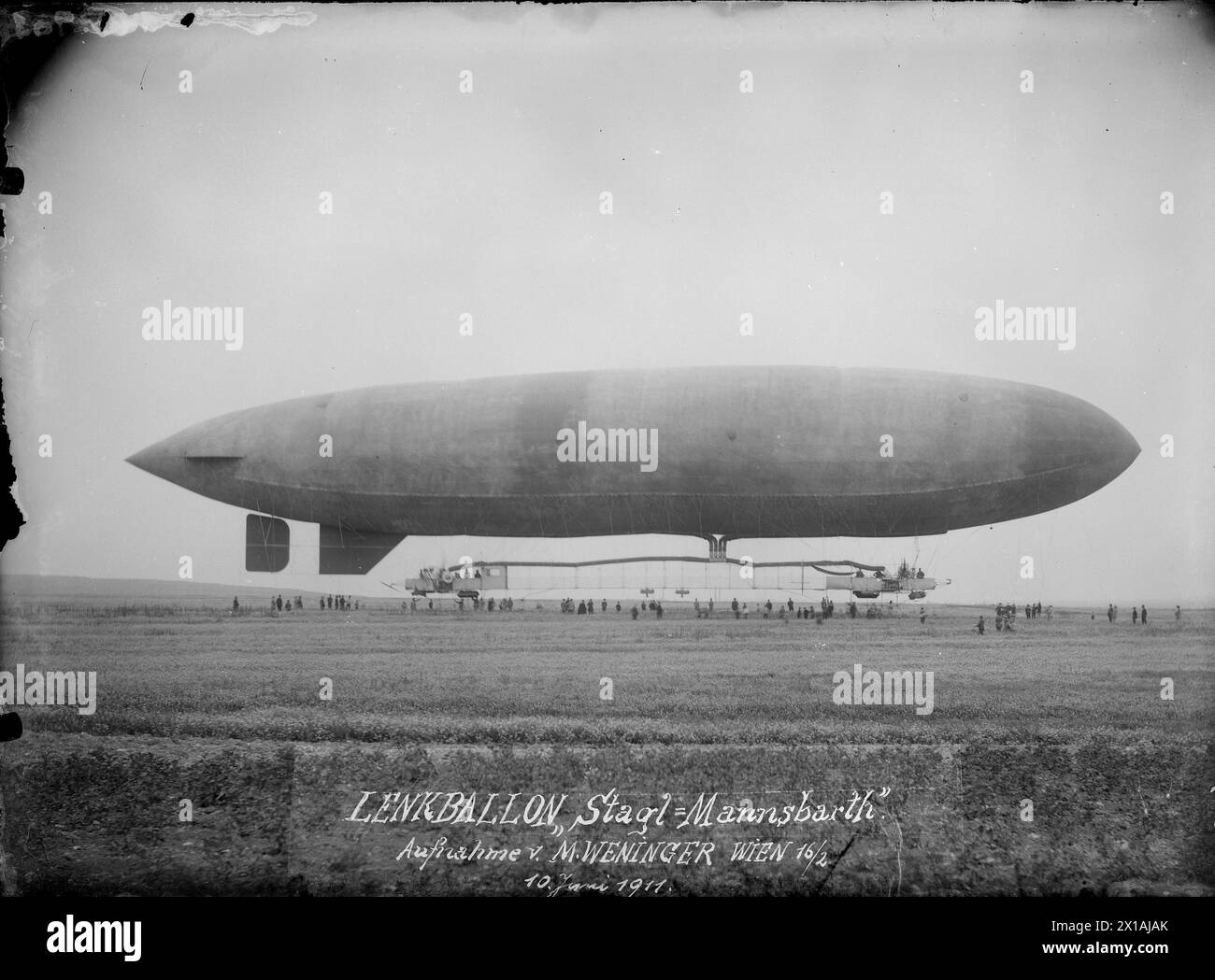 Dirigible balloon "Stagl-Mannsbarth", airship on the landing site in ...