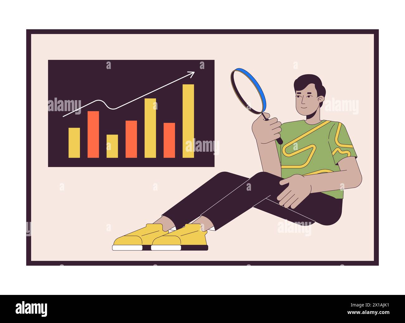 Man analyzing business data 2D linear cartoon character Stock Vector ...