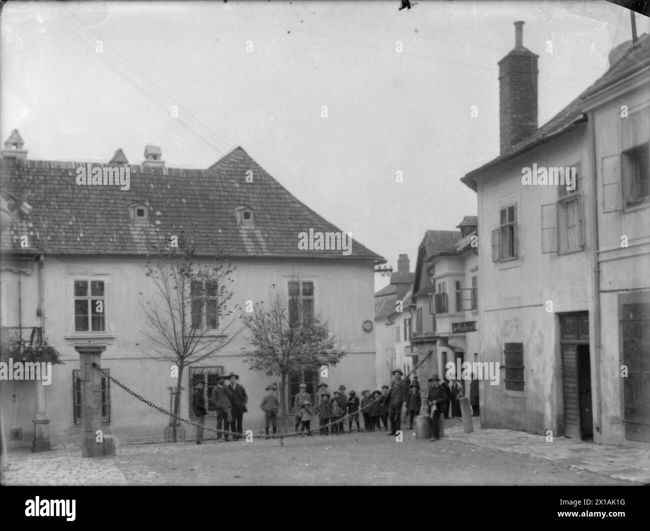 Entrance to the ghetto in Eisenstadt, entrance with barrier chain, view ...