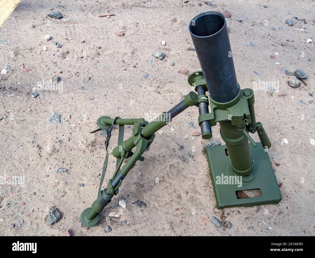 KYIV REGION, UKRAINE - APRIL 13, 2024 - The 60mm mortar is displayed ...