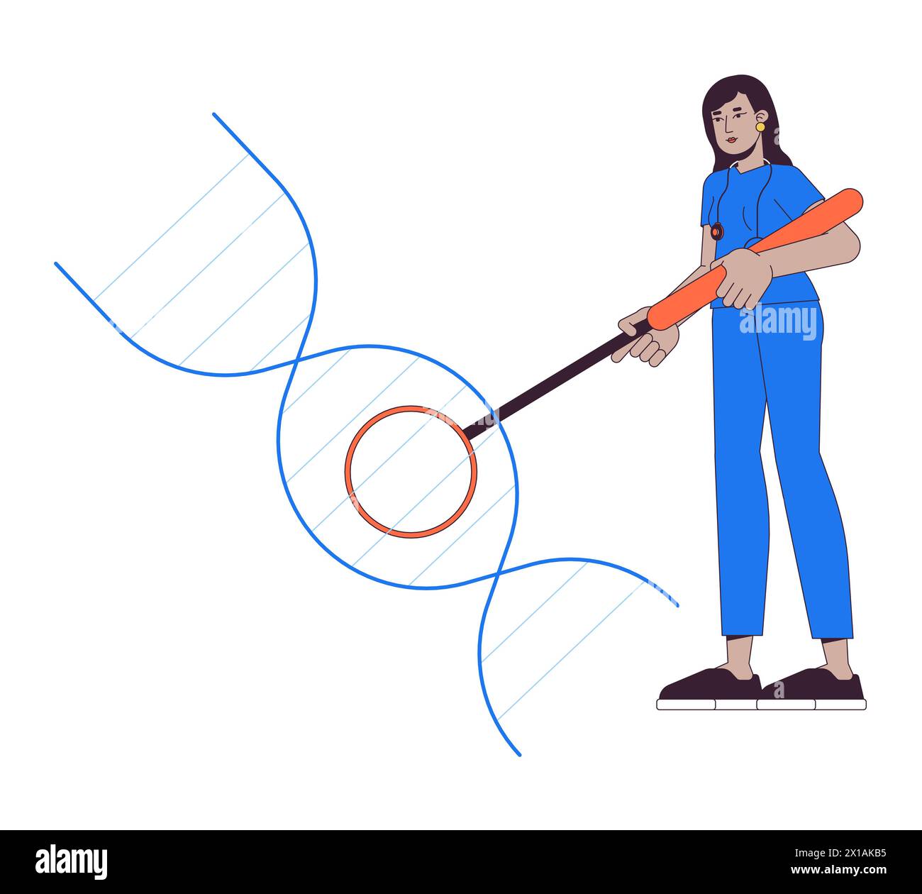 Female doctor researching dna helix 2D linear cartoon character Stock ...